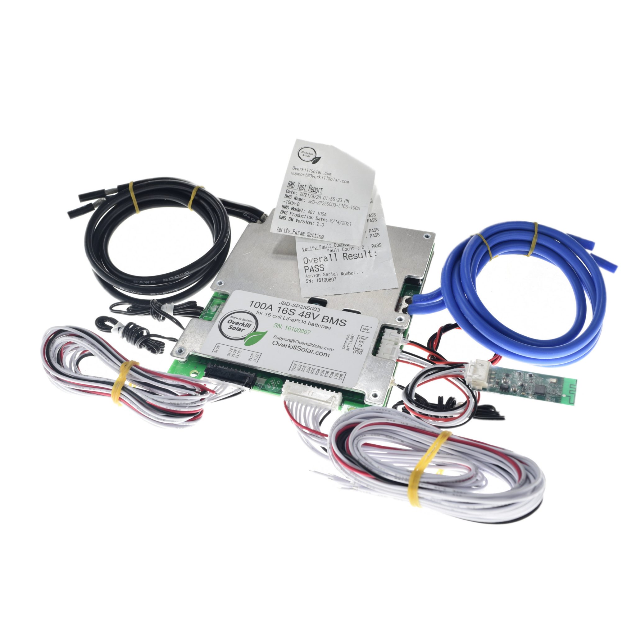 16s BMS 100a for LifePo4 with 24″ 8ga Wires – Overkill Solar