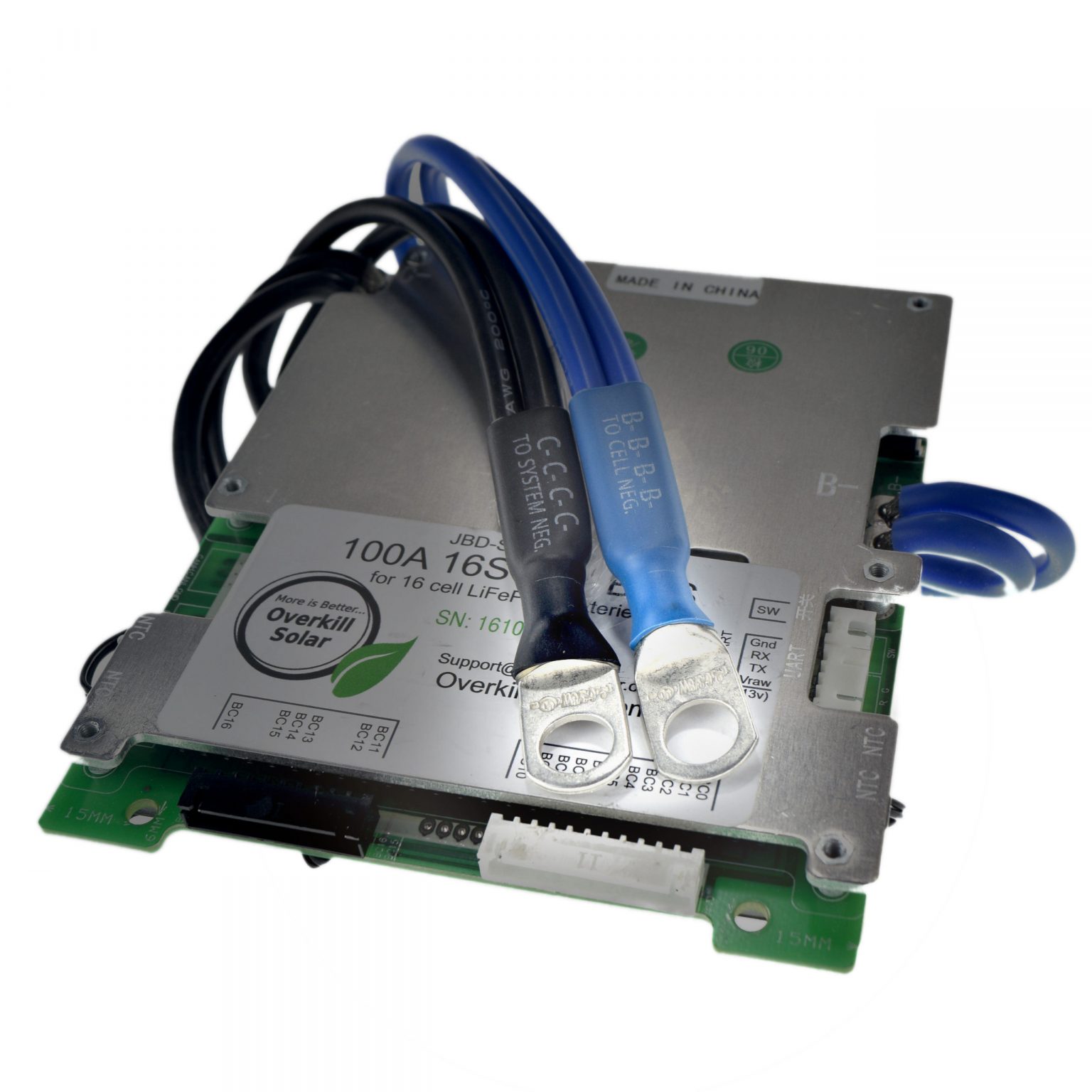 16s BMS 100a for LifePo4 with 12″ 8ga Wires – Overkill Solar