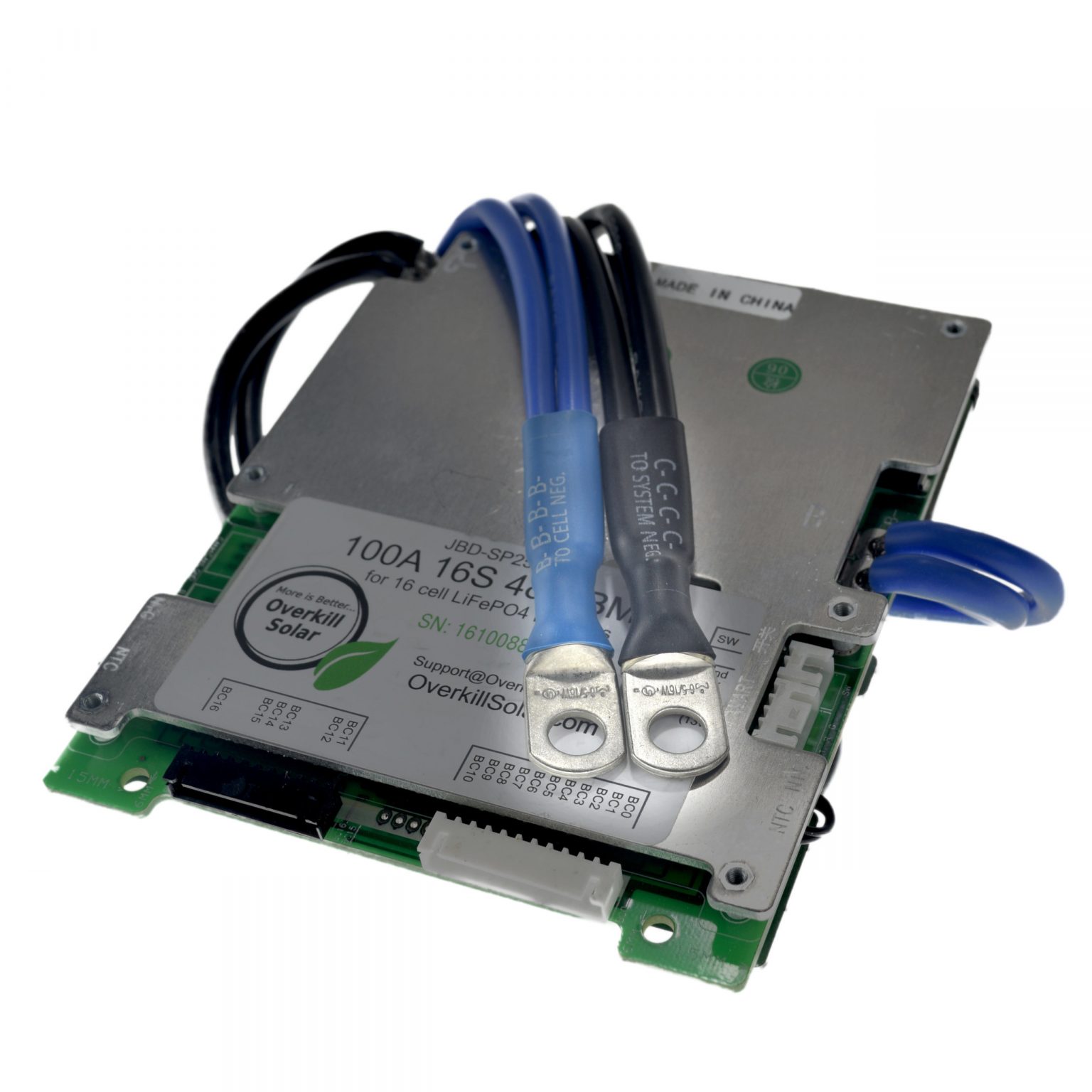 16s BMS 100a for LifePo4 with 12″ 8ga Wires – Overkill Solar