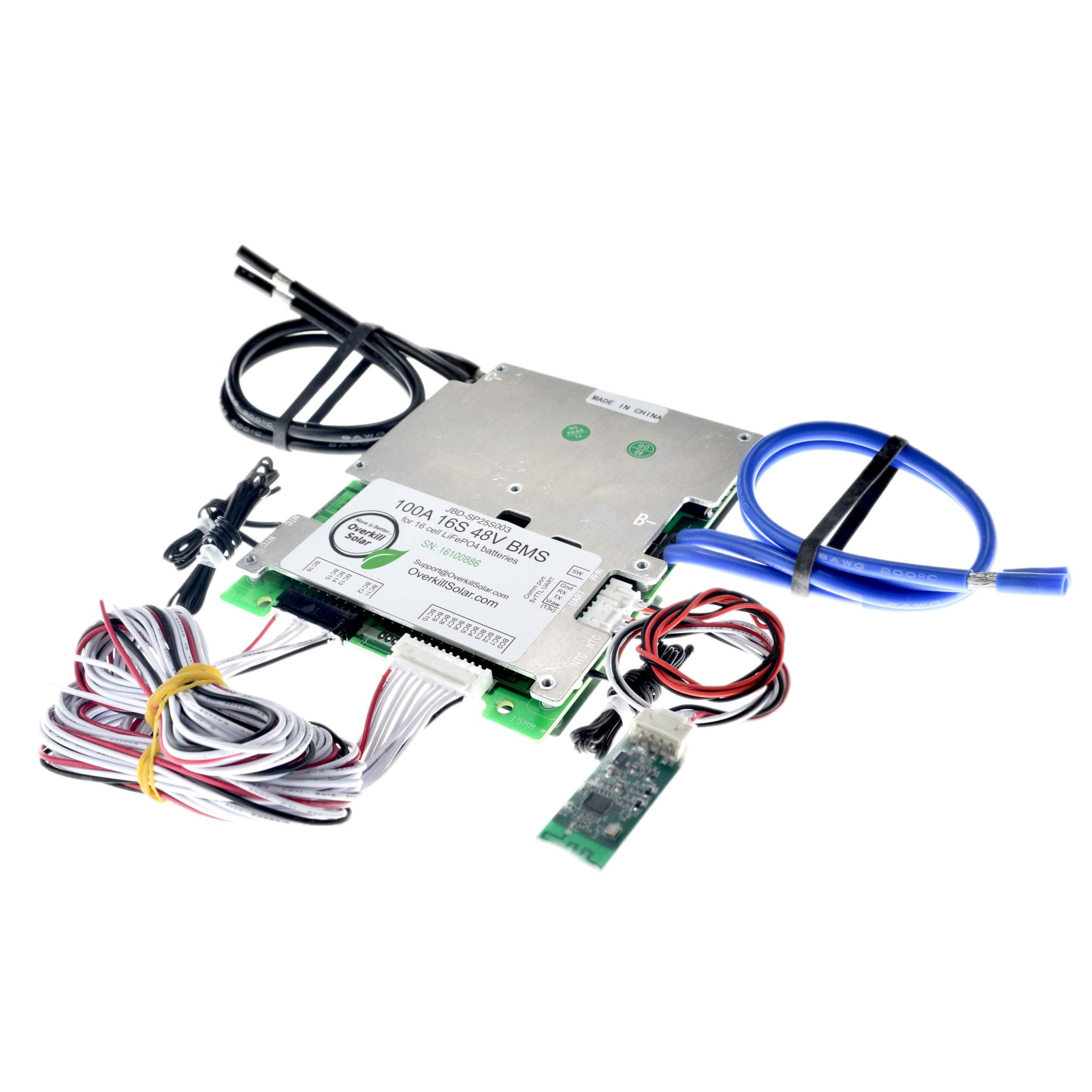 16s BMS 100a for LifePo4 with 12″ 8ga Wires – Overkill Solar