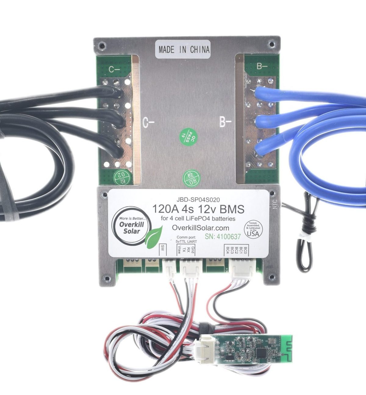 4s BMS 120a LifePo4 with 12″ 8ga Wires – Overkill Solar