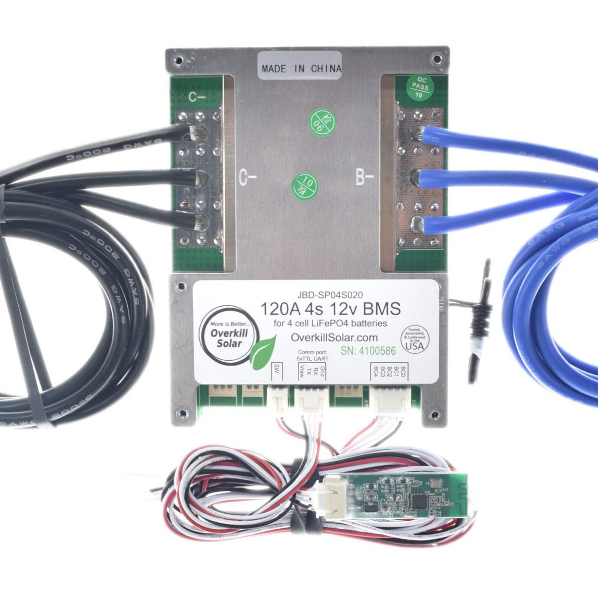 4s BMS 120a LifePo4 with 24″ 8ga Wires – Overkill Solar