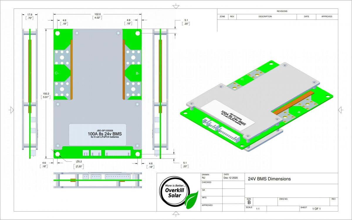 8s BMS 100a LifePo4 with M6 Threaded Terminals – Overkill Solar