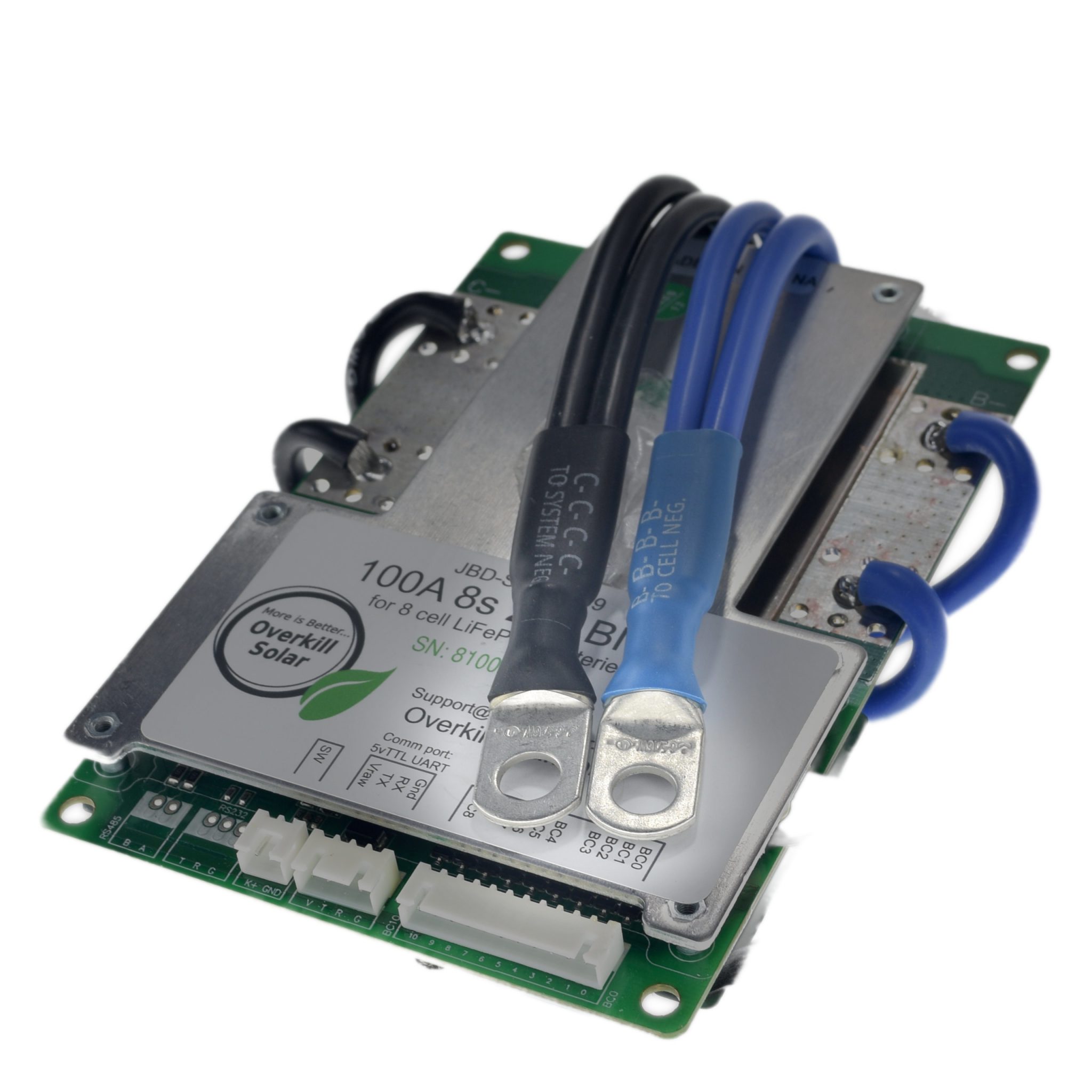 8s BMS 100a LifePo4 with 12″ 8ga Wires – Overkill Solar