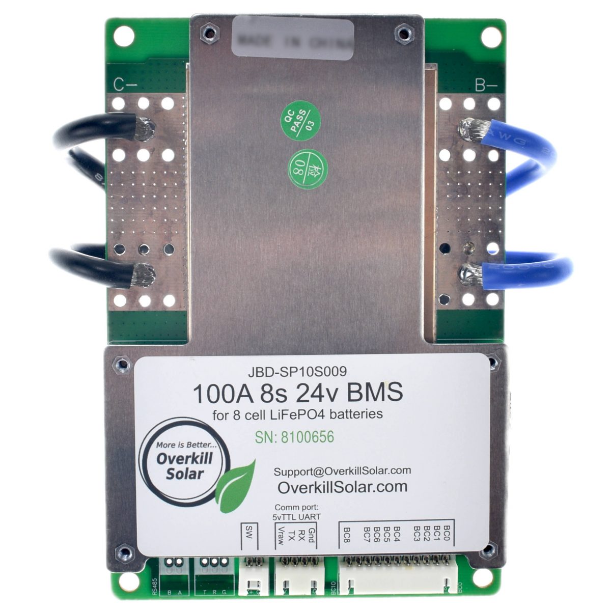 8s BMS 100a LifePo4 with 24″ 8ga Wires – Overkill Solar