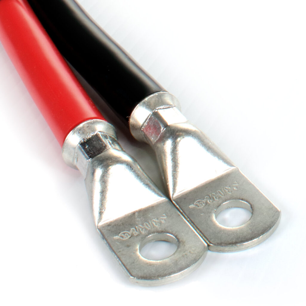 500 Amp Inverter Cable Set – 3/0ga x 4ft with 3/8″ lugs – Overkill Solar